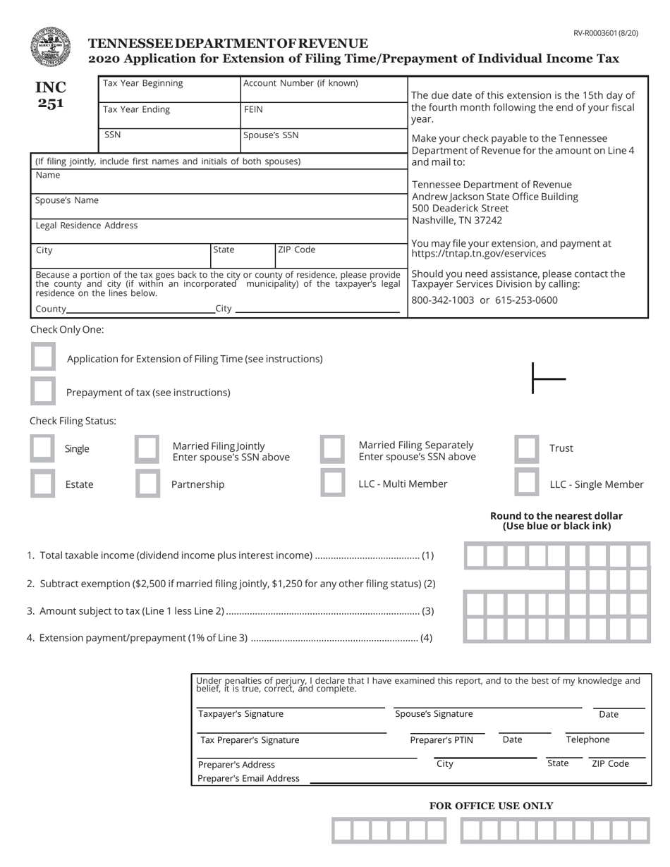 Form INC251 (RV-R0003601) Download Printable PDF or Fill Online ...