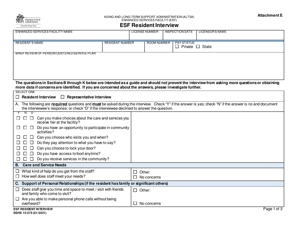 DSHS Form 15-575 Attachment E - Fill Out, Sign Online and Download Printable PDF, Washington ...