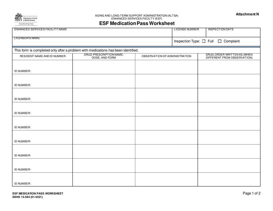 DSHS Form 15-584 Attachment N - Fill Out, Sign Online and Download ...