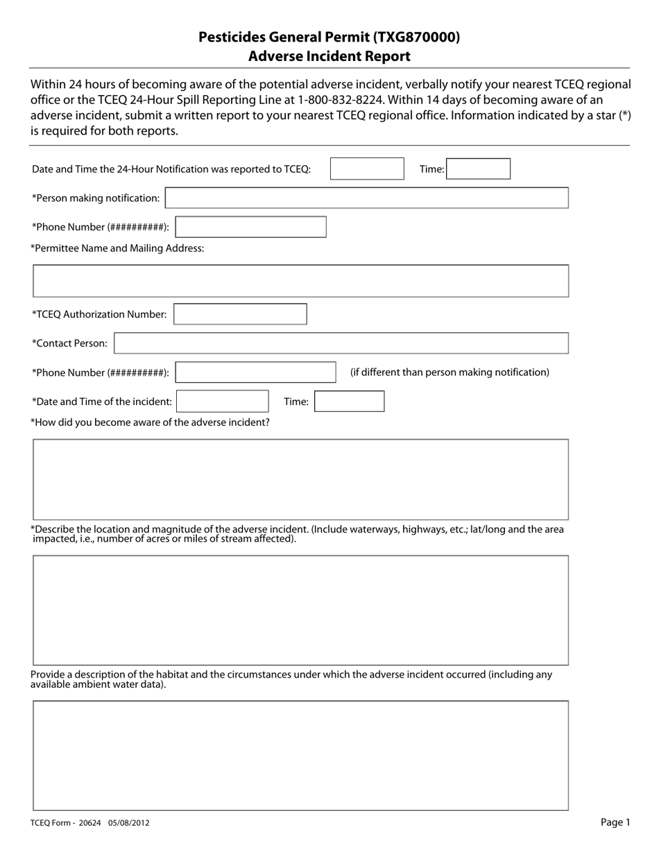 Form TCEQ-20624 - Fill Out, Sign Online and Download Fillable PDF ...