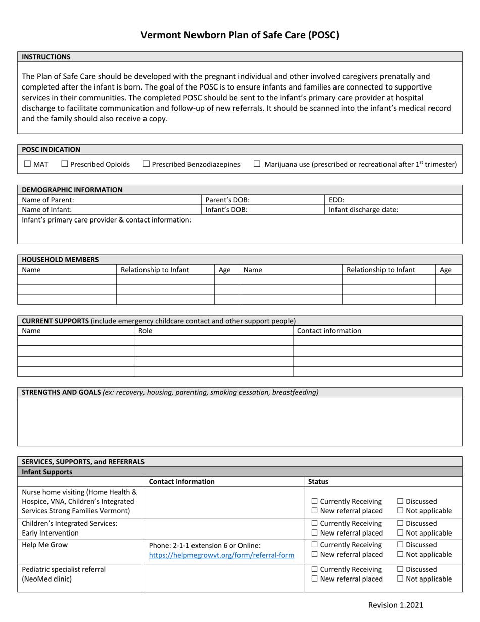 Vermont Vermont Newborn Plan of Safe Care (Posc) - Fill Out, Sign ...