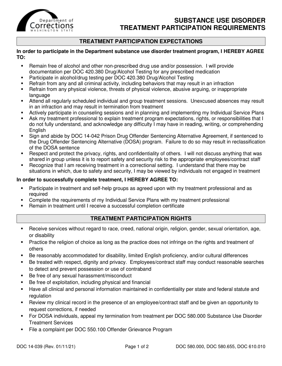 Form DOC14-039 Download Printable PDF or Fill Online Substance Use ...