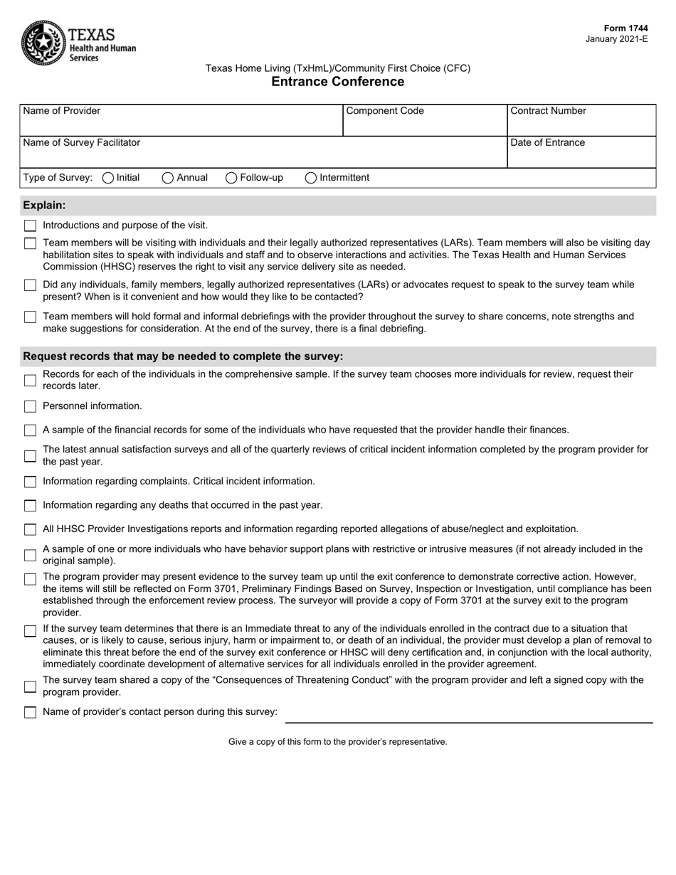 Form 1744 Download Fillable PDF or Fill Online Texas Home Living (Txhml ...