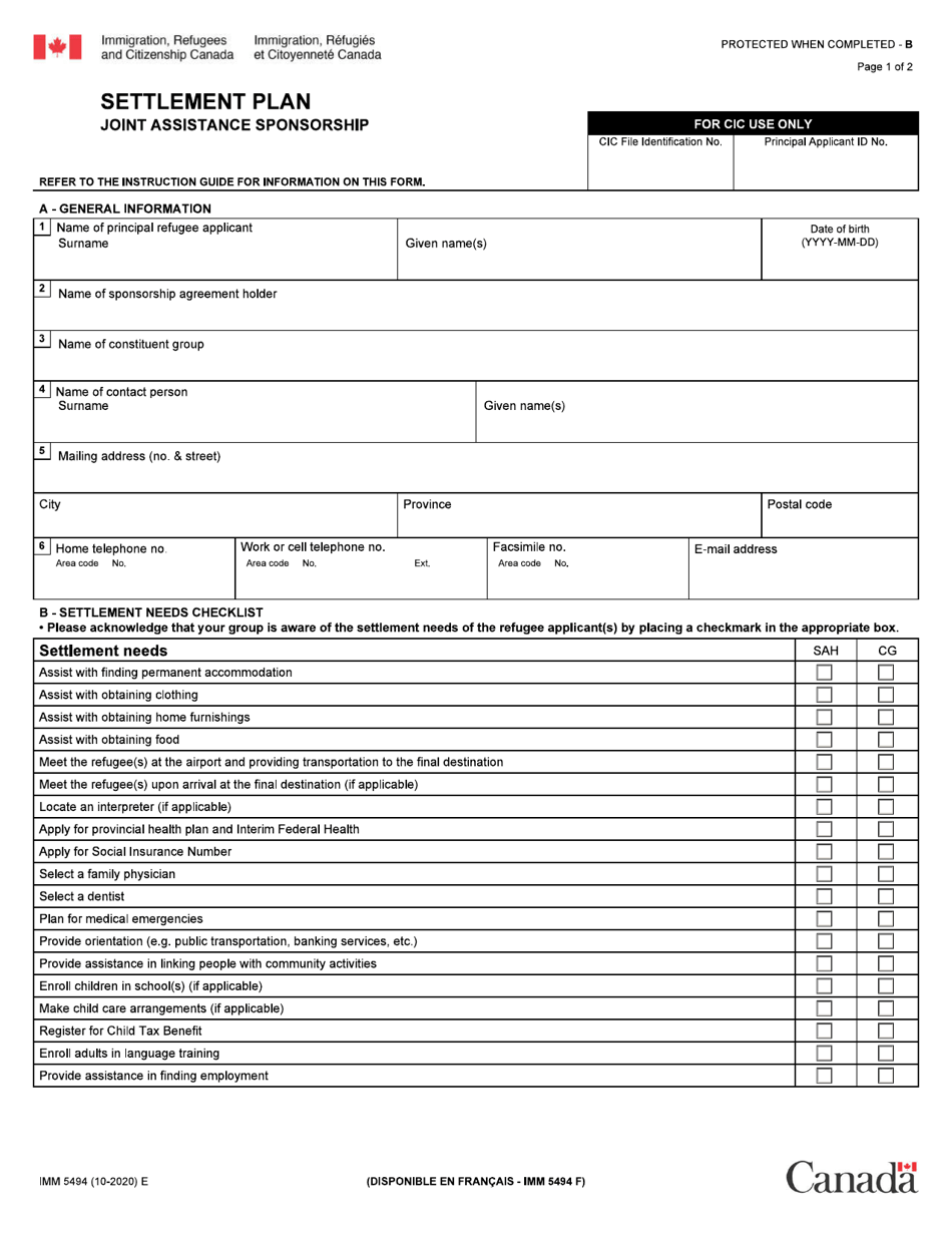 Form IMM5494 - Fill Out, Sign Online and Download Fillable PDF, Canada ...