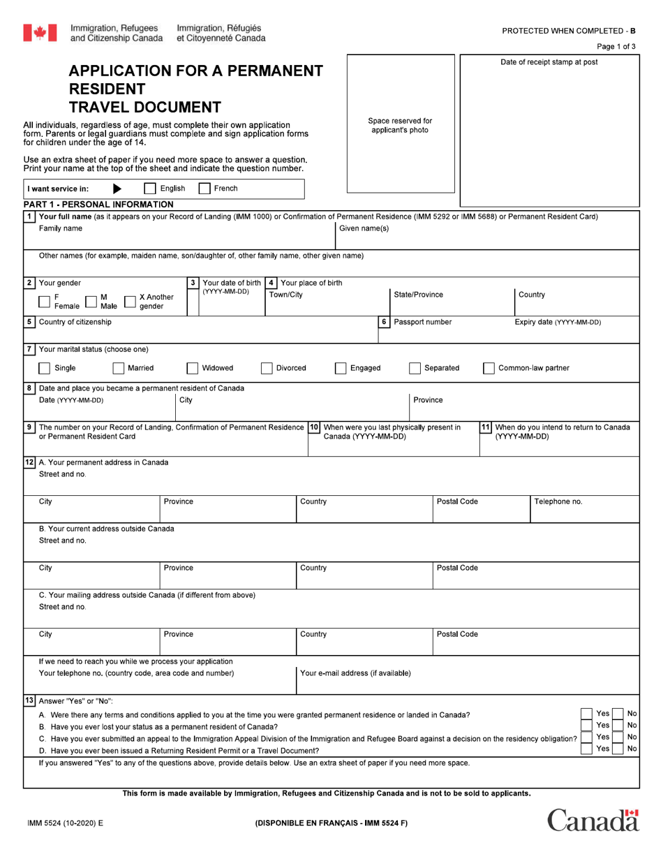 Form IMM5524 Download Fillable PDF Or Fill Online Application For A