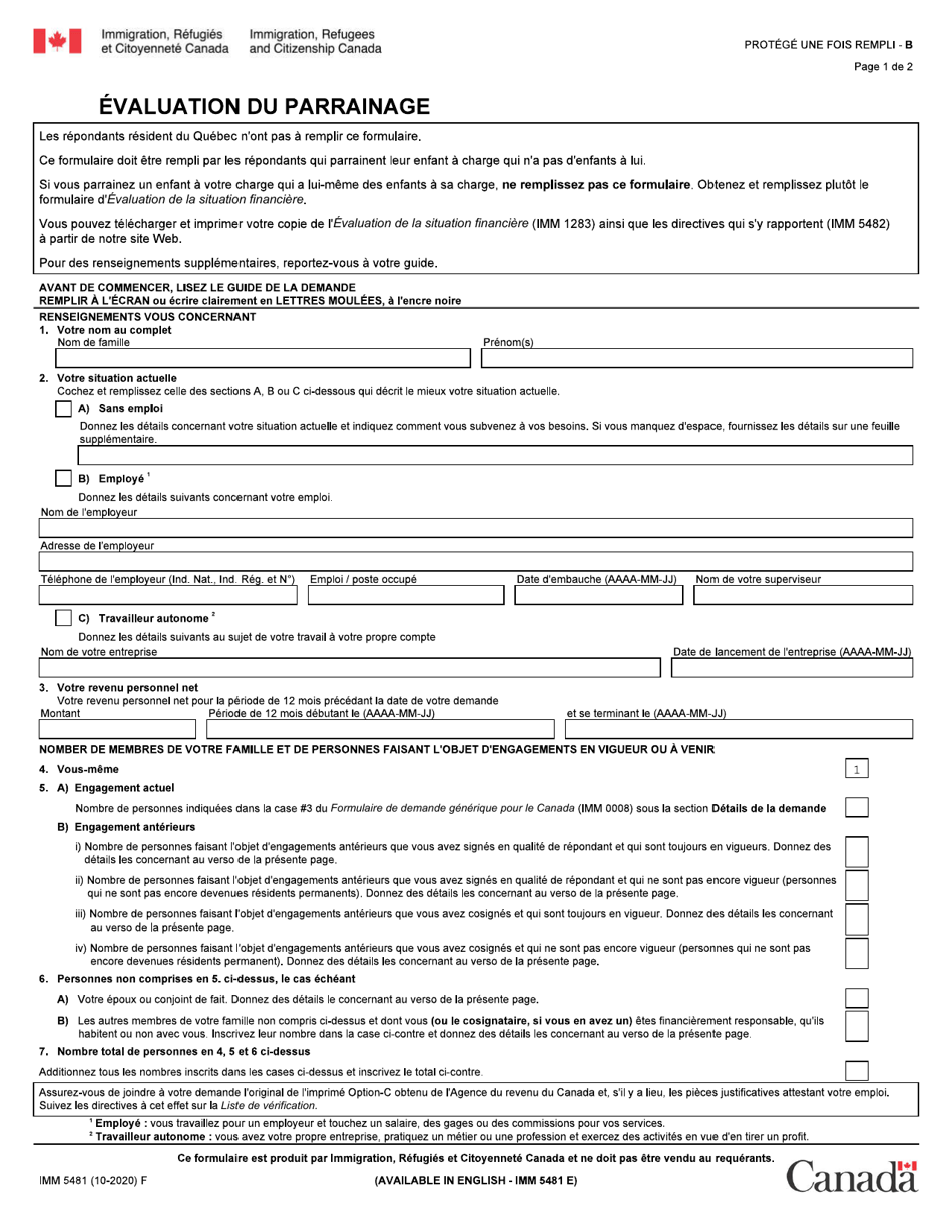 Forme IMM5481 - Fill Out, Sign Online and Download Fillable PDF, Canada ...