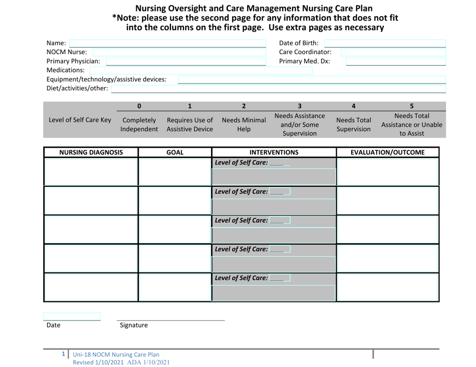 Form UNI-18 Download Fillable PDF or Fill Online Nursing Oversight and ...