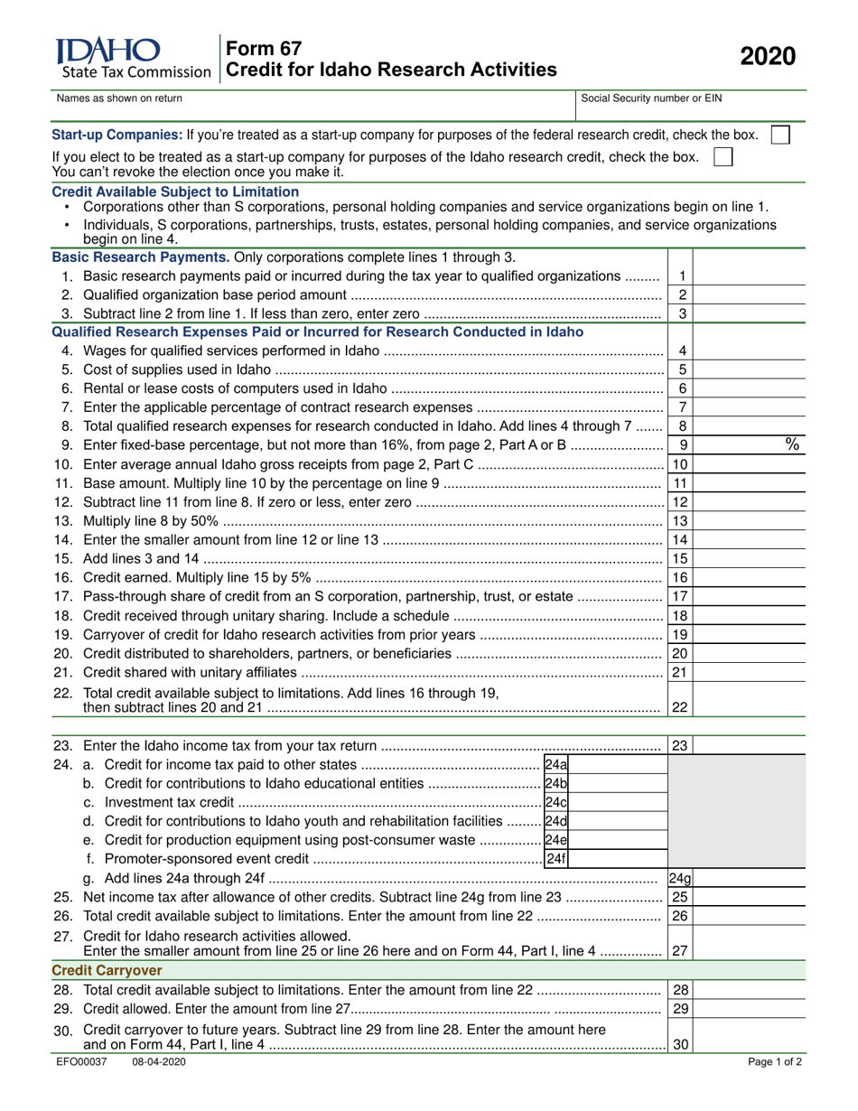 Form 67 (EFO00037) - 2020 - Fill Out, Sign Online and Download Fillable ...