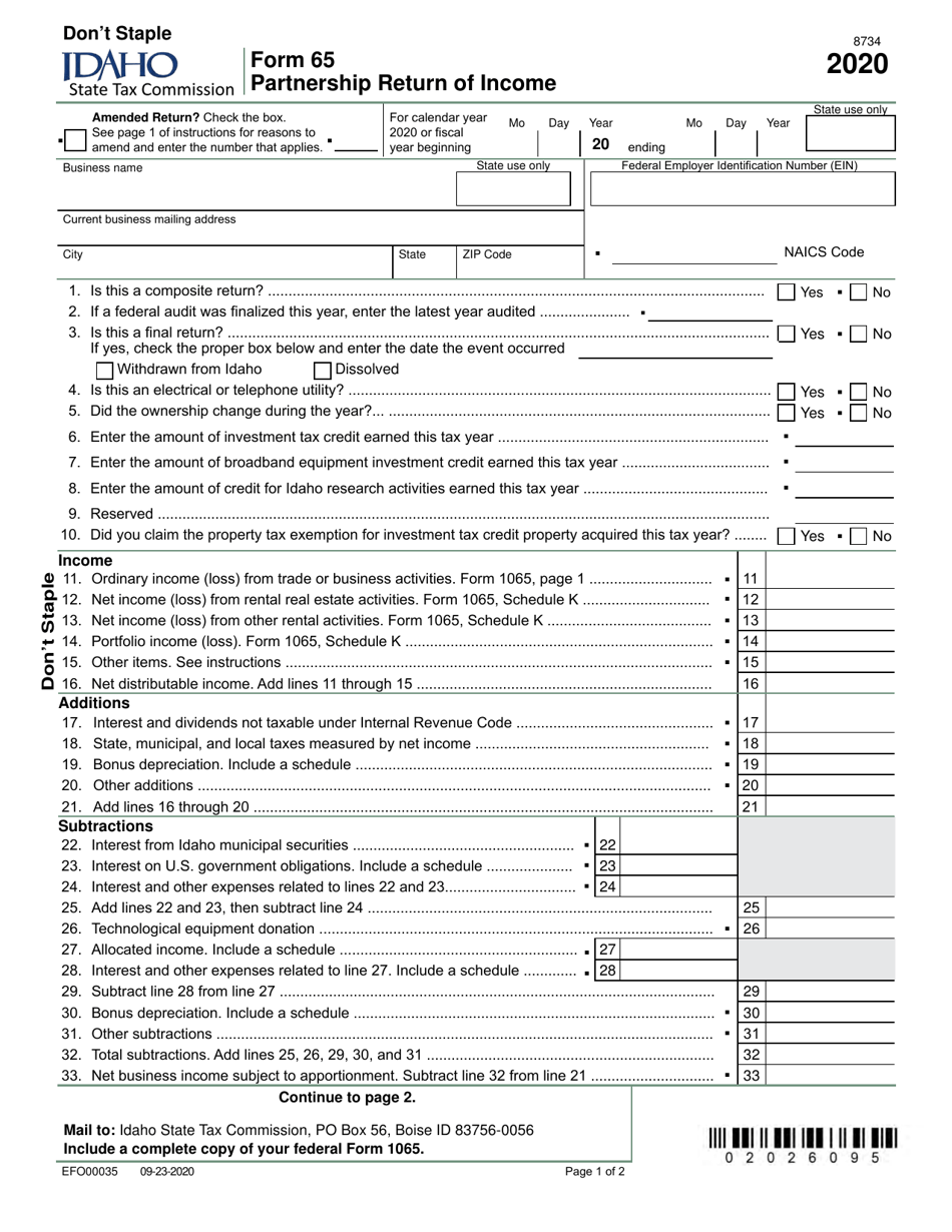 Form 65 (EFO00035) - 2020 - Fill Out, Sign Online and Download Fillable ...