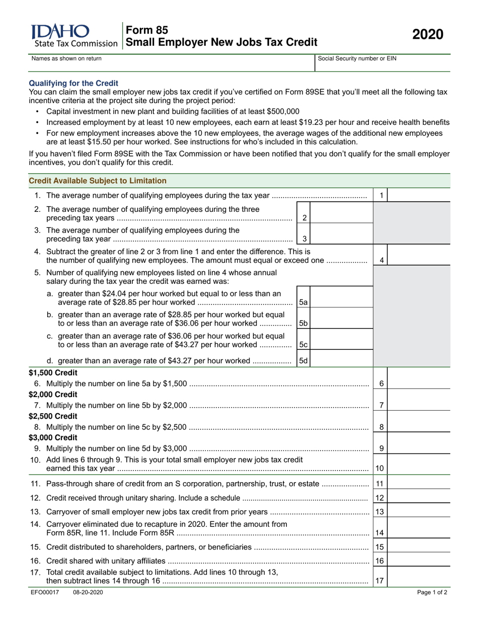 Form 85 (EFO00017) - 2020 - Fill Out, Sign Online and Download Fillable ...