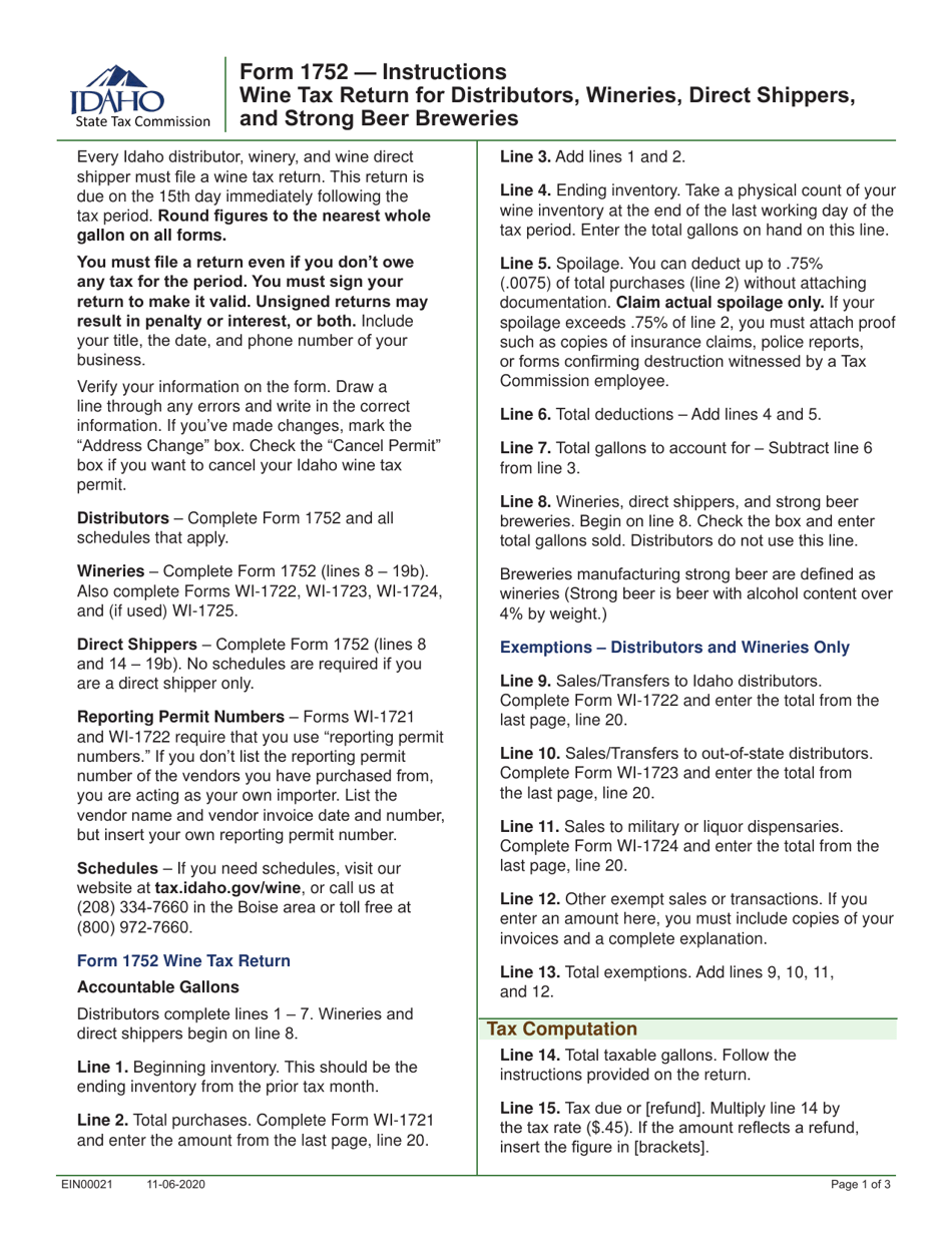Download Instructions for Form 1752 Wine Tax Return for Distributors ...