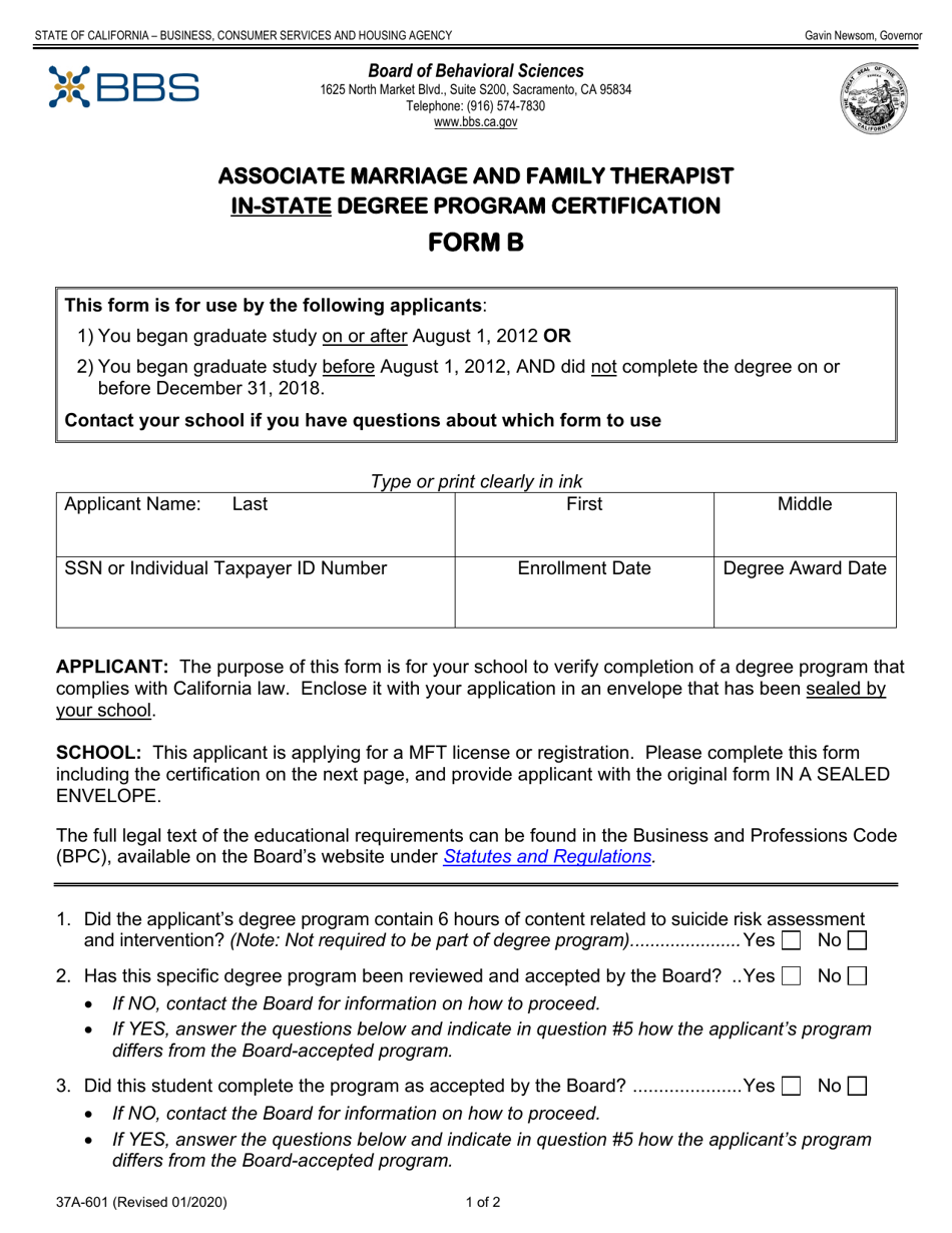 Form 37A-601 (B) - Fill Out, Sign Online and Download Fillable PDF ...