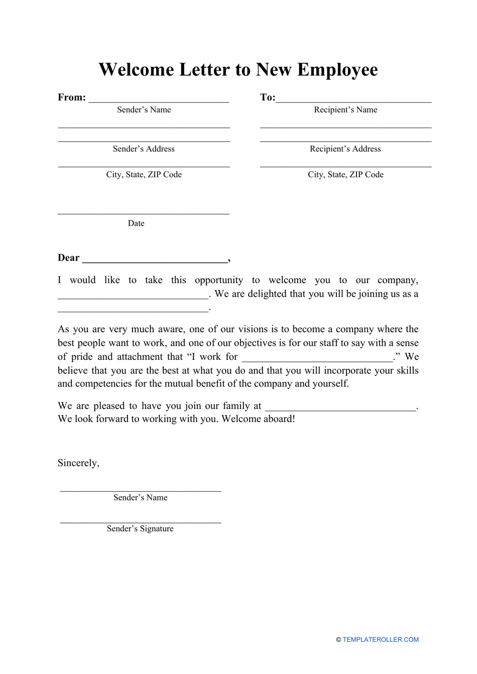 Welcome Letter To New Employee Template Fill Out Sign Online And 