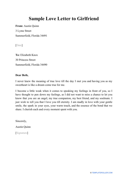 Sample Love Letter To Girlfriend Download Printable PDF Templateroller Sample Love Letter To Girlfriend Download Printable PDF Templateroller