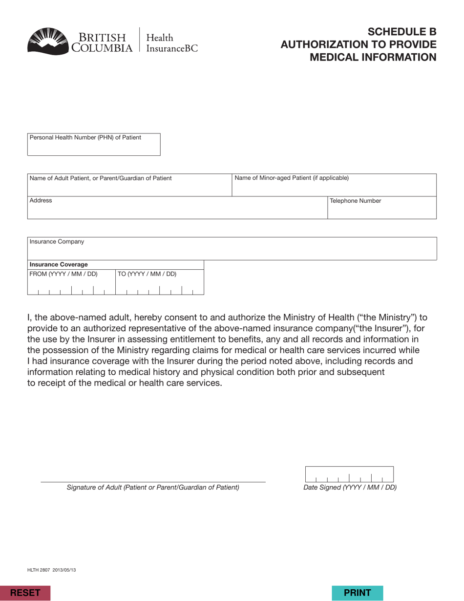 Form HLTH2807 Schedule B - Fill Out, Sign Online and Download Fillable ...