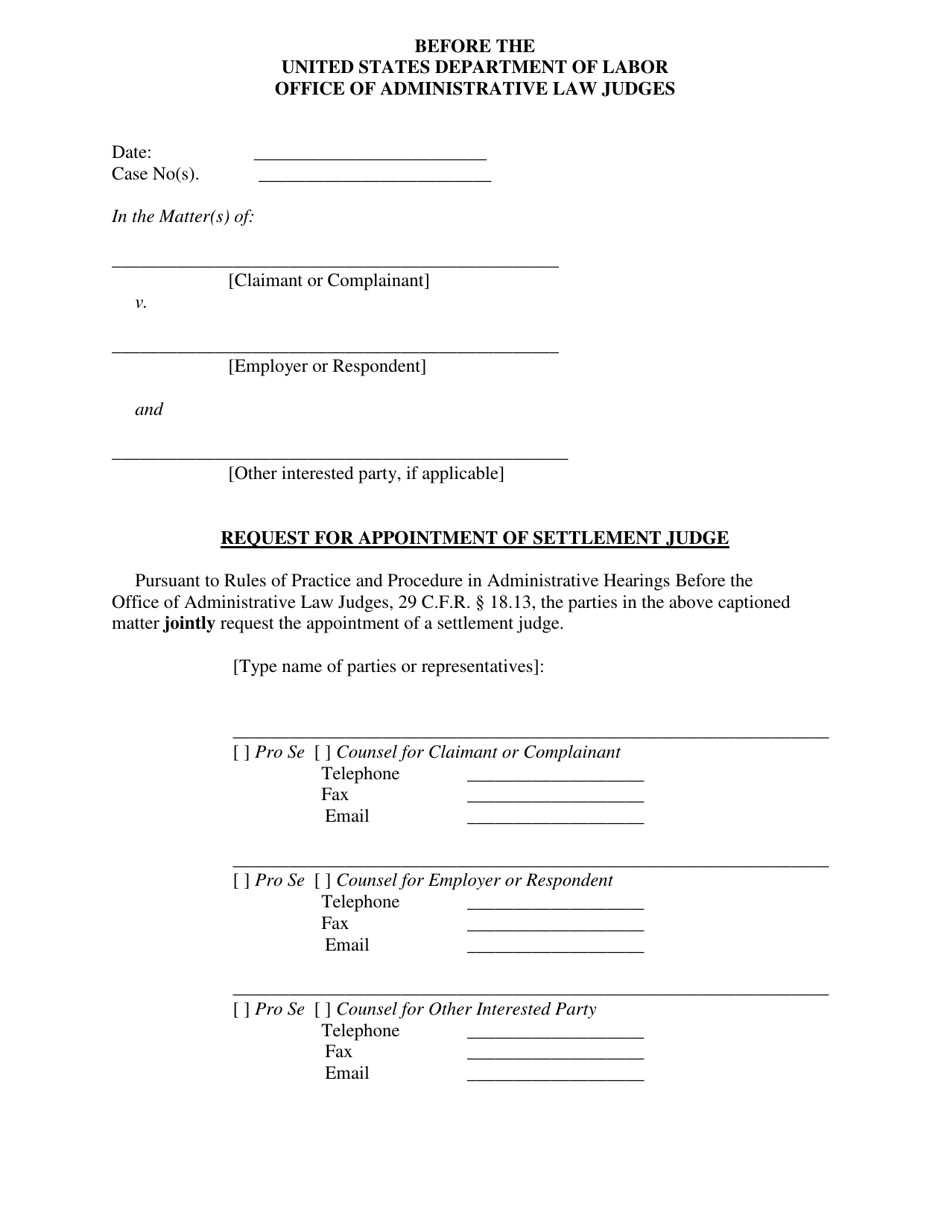 Request for Appointment of Settlement Judge - Fill Out, Sign Online and ...