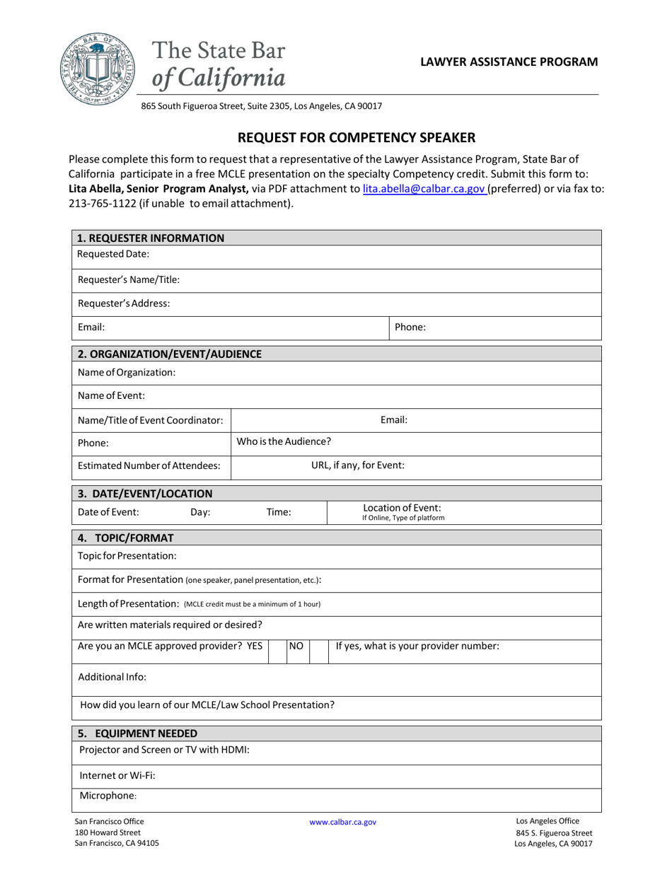 California Request for Competency Speaker - Fill Out, Sign Online and ...