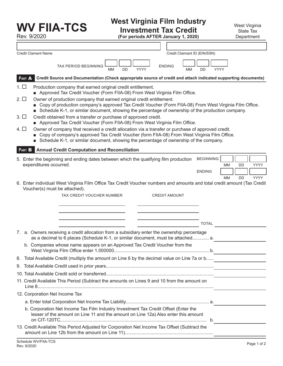 Schedule WV/FIIA-TCS Download Printable PDF or Fill Online West ...