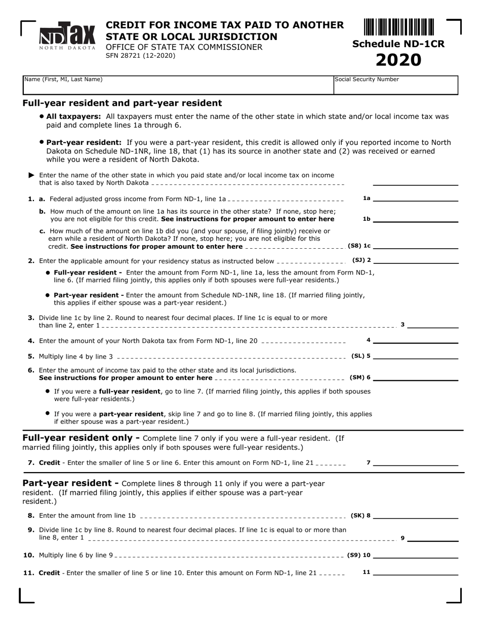 Form SFN28721 Schedule ND-1CR - 2020 - Fill Out, Sign Online and ...