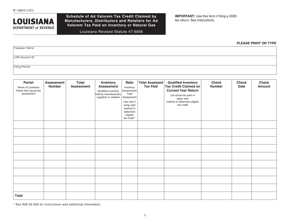 Form R-10610 Download Fillable PDF or Fill Online Schedule of Ad ...