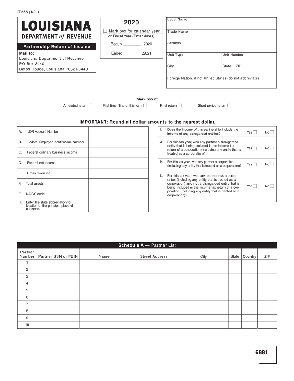 Form IT-565 Download Fillable PDF or Fill Online Partnership Return of ...