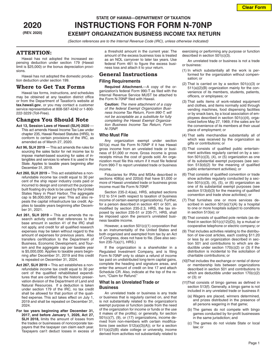 Download Instructions for Form N-70NP Exempt Organization Business ...