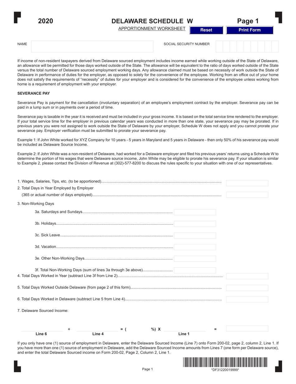Schedule W Download Fillable PDF or Fill Online Apportionment Worksheet ...