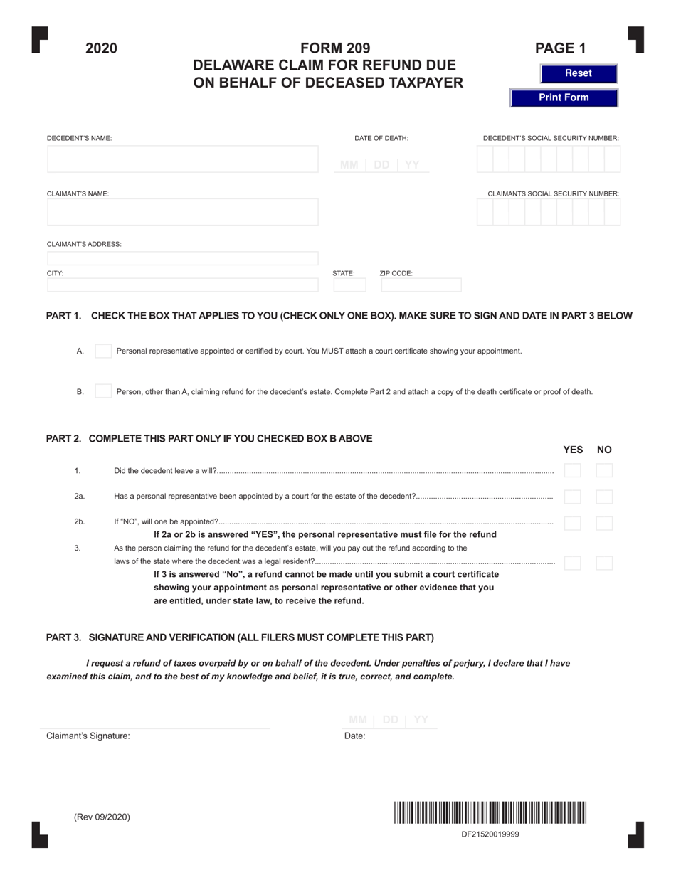Form 209 - 2020 - Fill Out, Sign Online and Download Fillable PDF ...