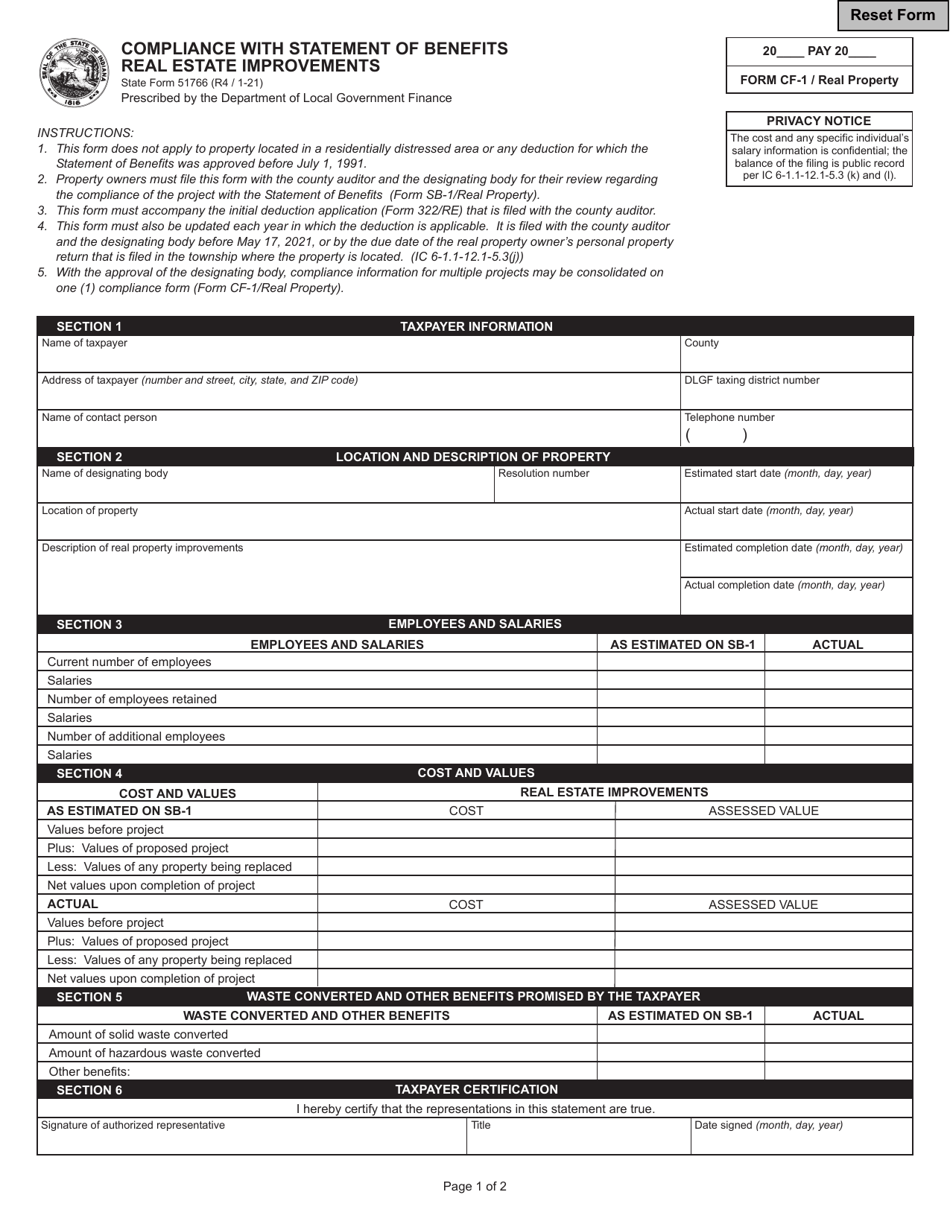 State Form 51766 (CF-1) - Fill Out, Sign Online and Download Fillable ...
