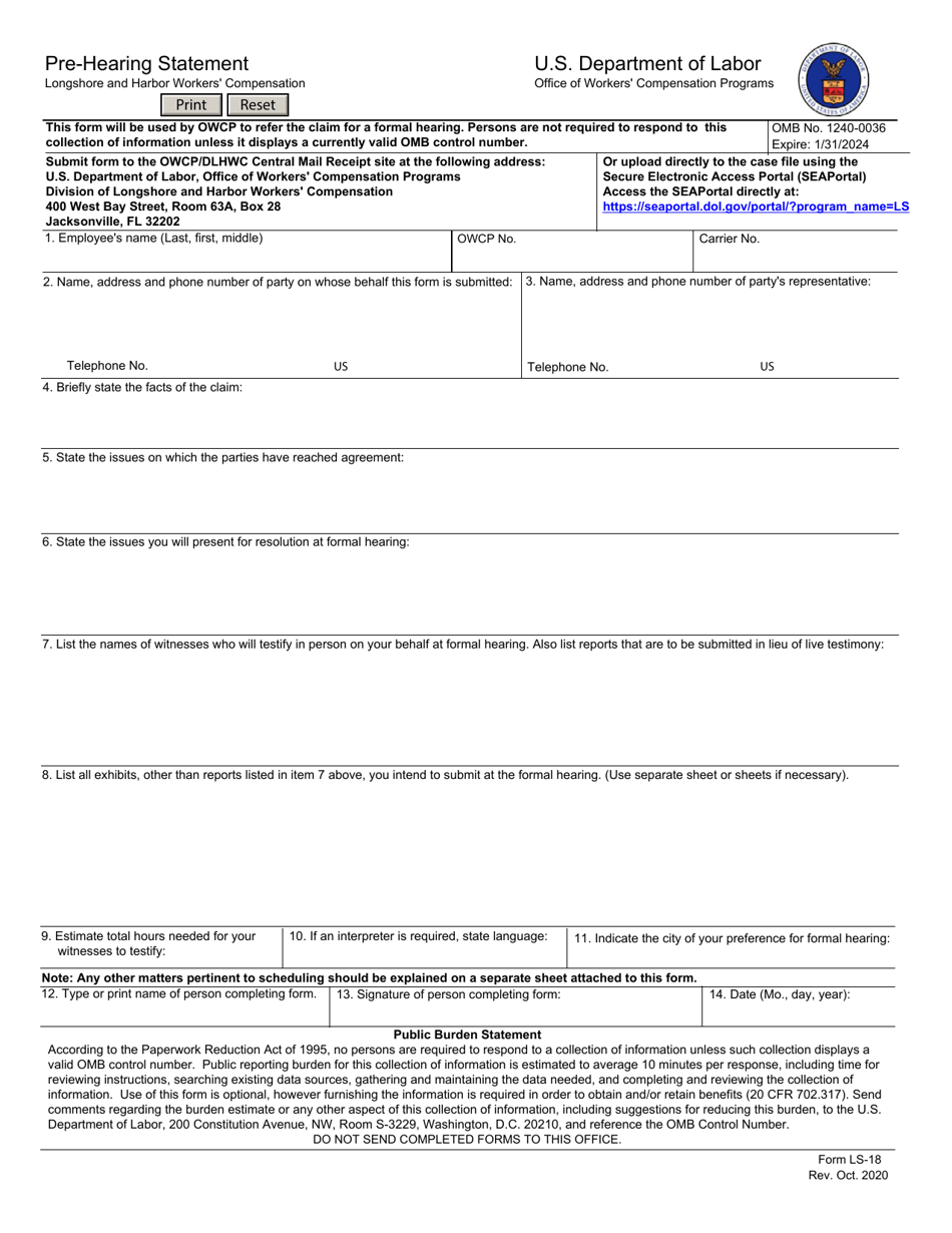 Form LS-18 - Fill Out, Sign Online and Download Fillable PDF ...