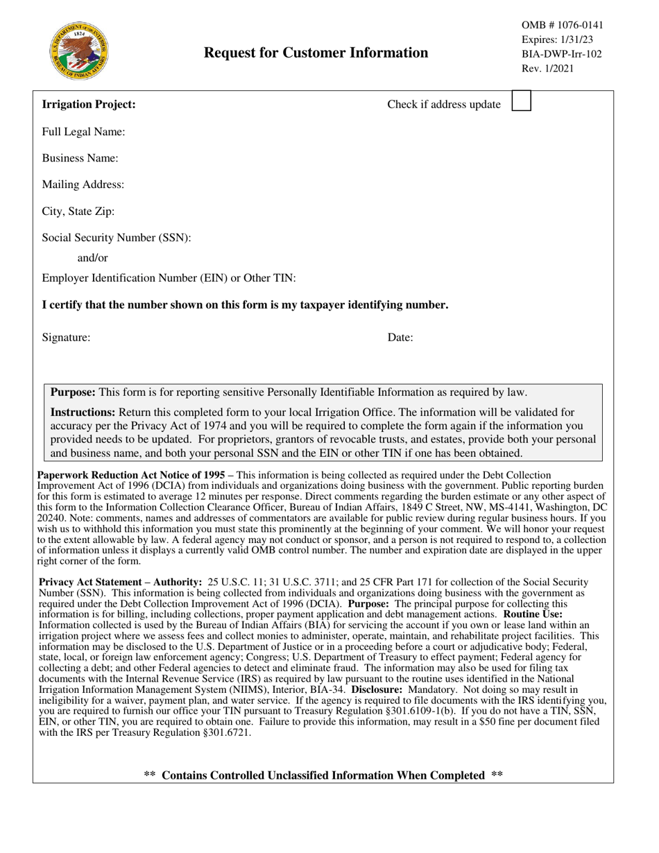 Form BIA-DWP-Irr-102 - Fill Out, Sign Online and Download Fillable PDF ...