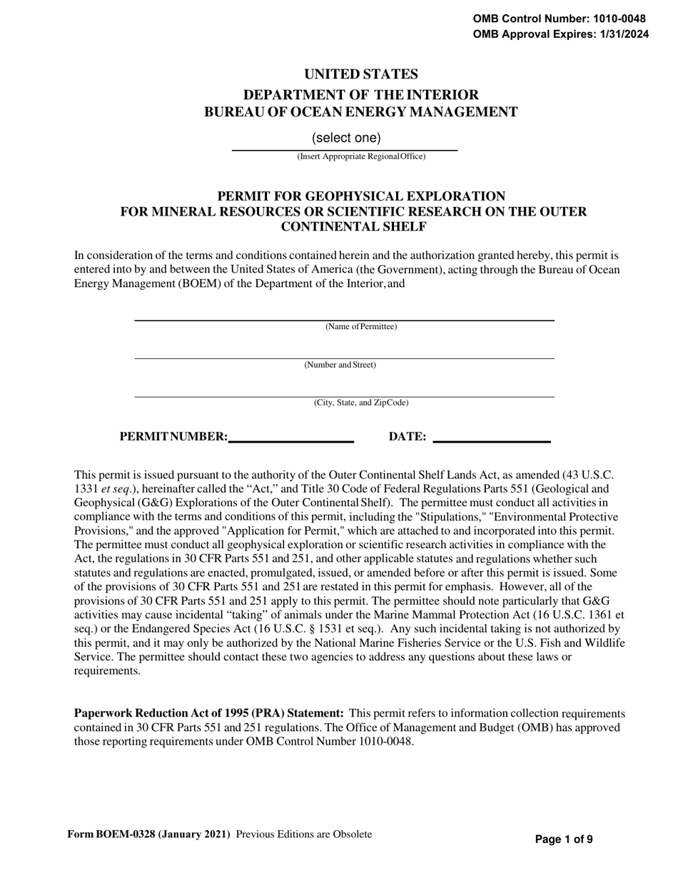 Form BOEM-0328 Download Fillable PDF or Fill Online Permit for ...