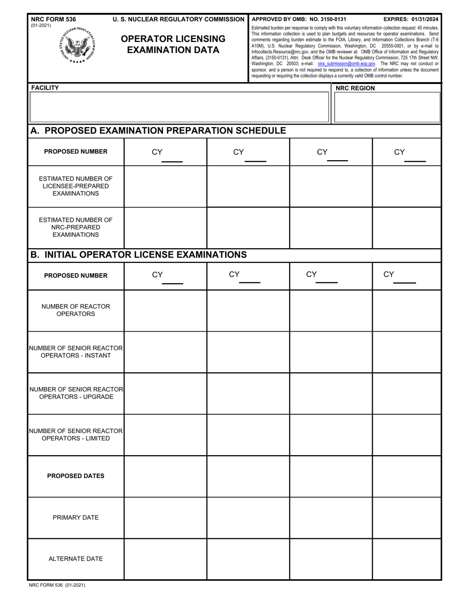 NRC Form 536 Download Fillable PDF or Fill Online Operator Licensing ...