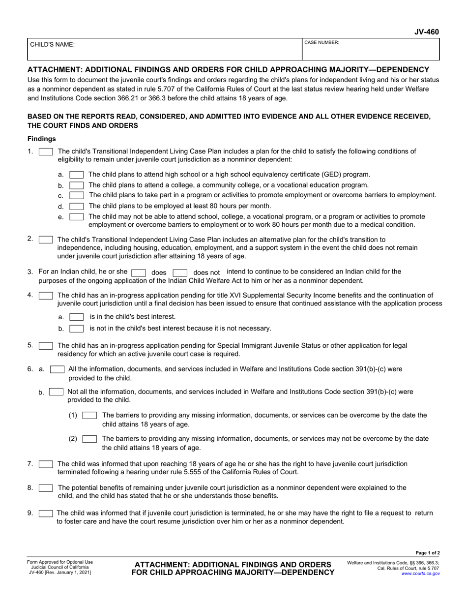 Form JV-460 - Fill Out, Sign Online and Download Fillable PDF ...
