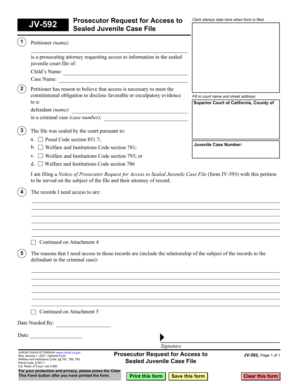 Form JV-592 - Fill Out, Sign Online and Download Fillable PDF ...