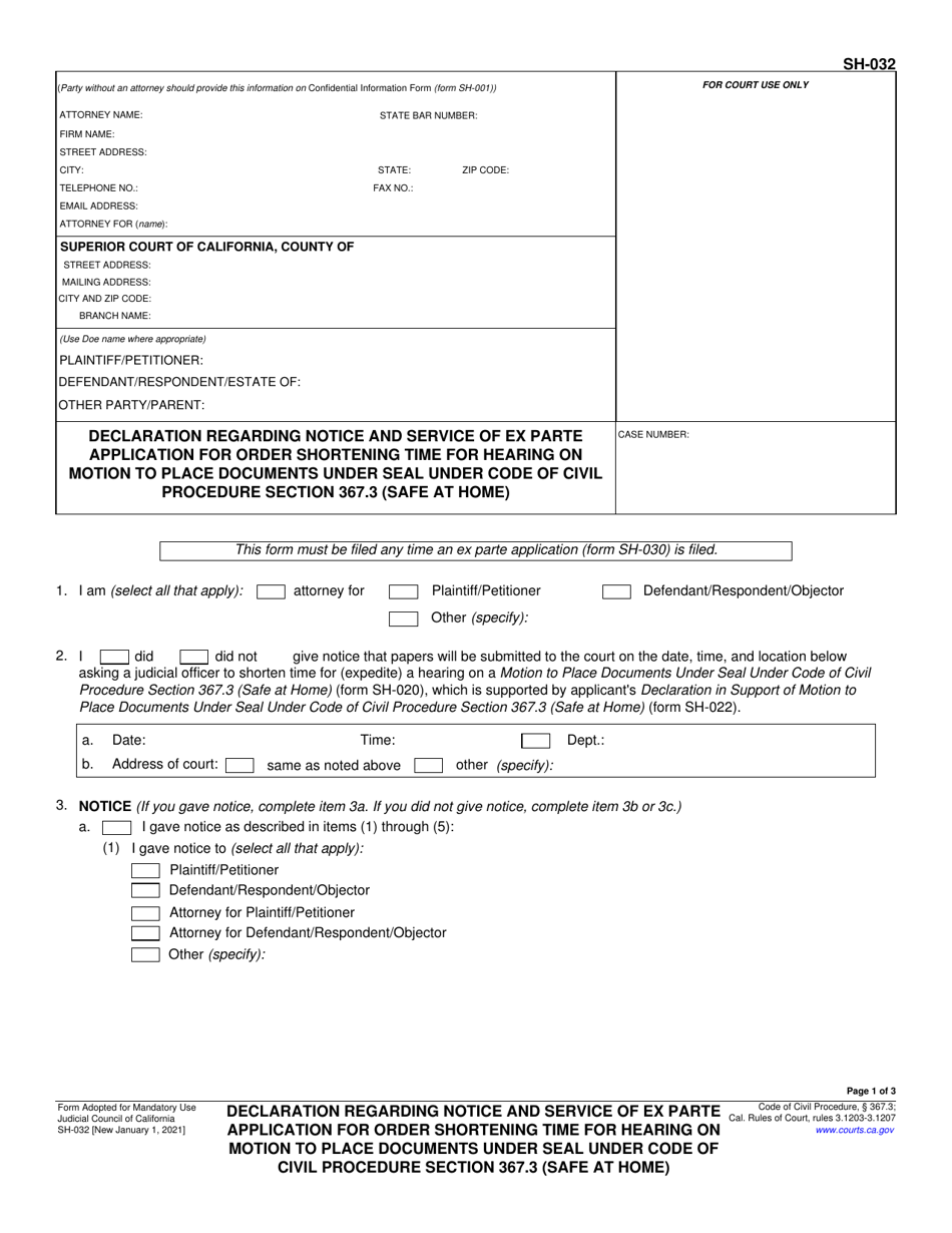 Form SH-032 - Fill Out, Sign Online and Download Fillable PDF ...