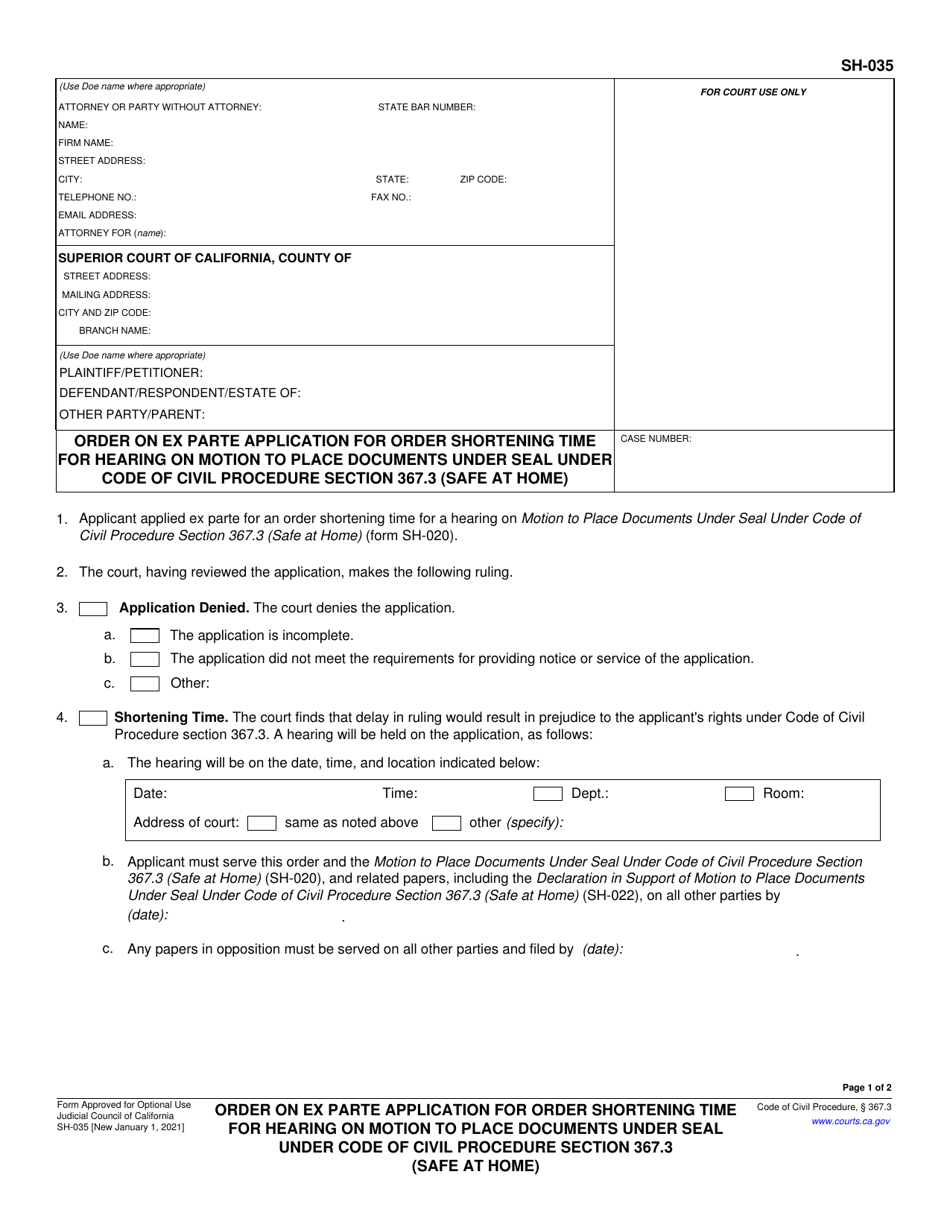 Form SH-035 - Fill Out, Sign Online and Download Fillable PDF ...
