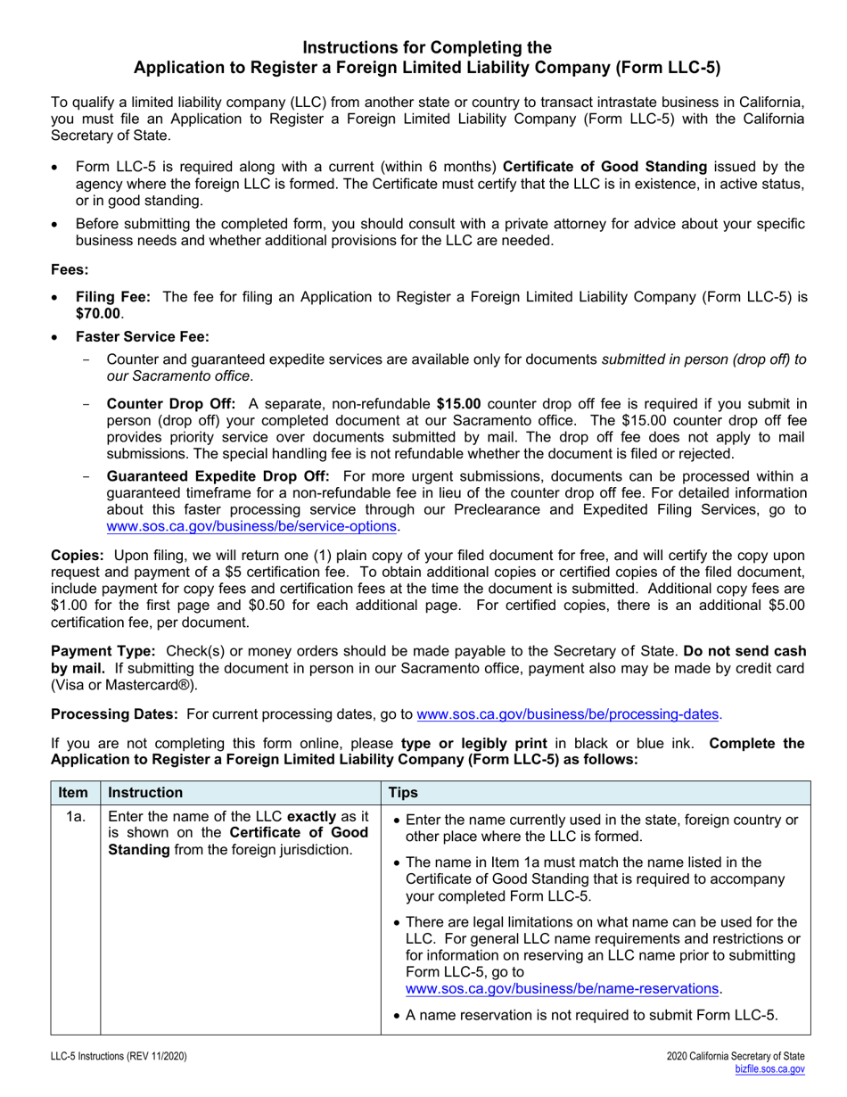 Form LLC-5 - Fill Out, Sign Online and Download Fillable PDF ...