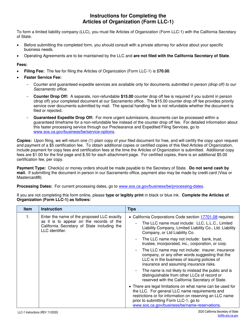 Form LLC-1 - Fill Out, Sign Online and Download Printable PDF ...