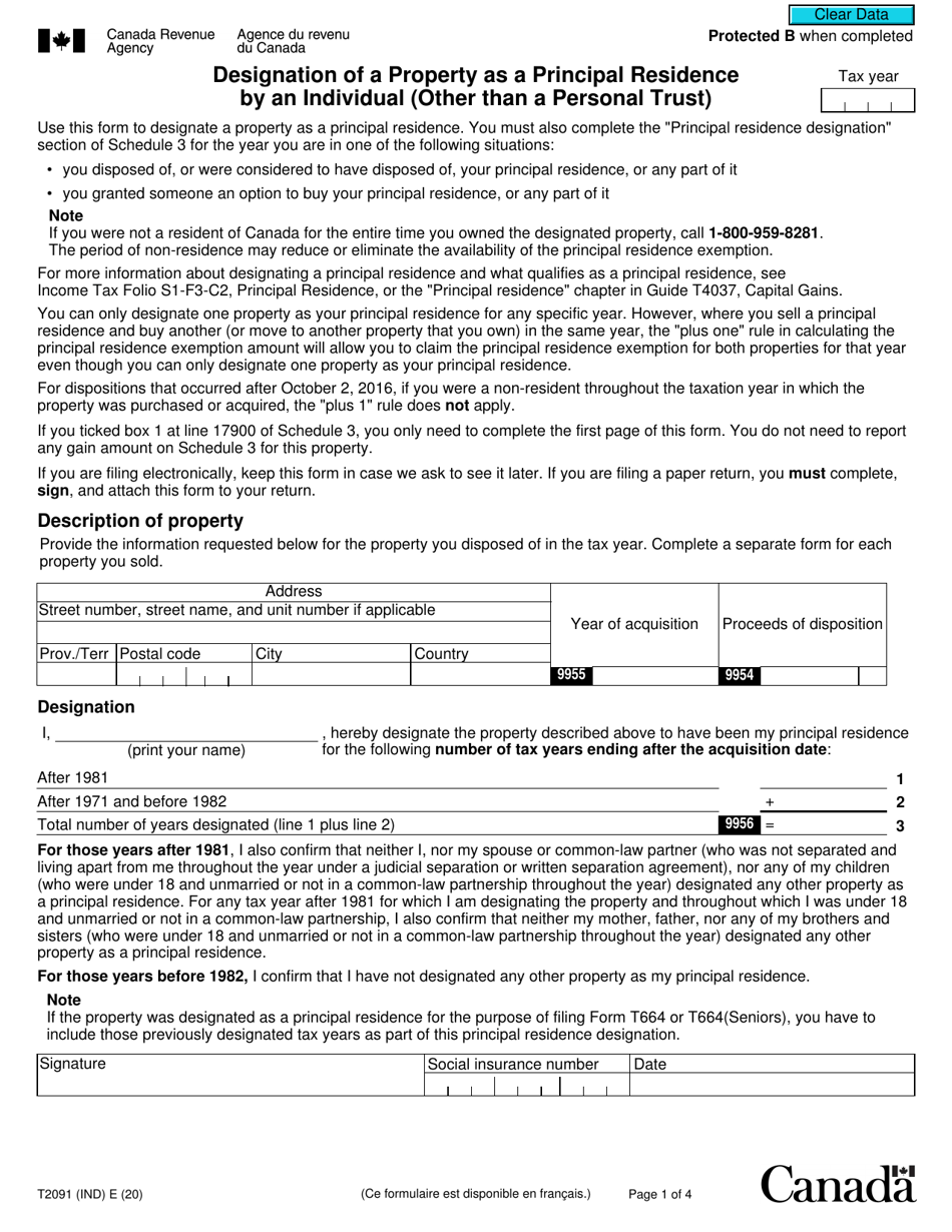 Form T2091 (IND) Download Fillable PDF or Fill Online Designation of a ...