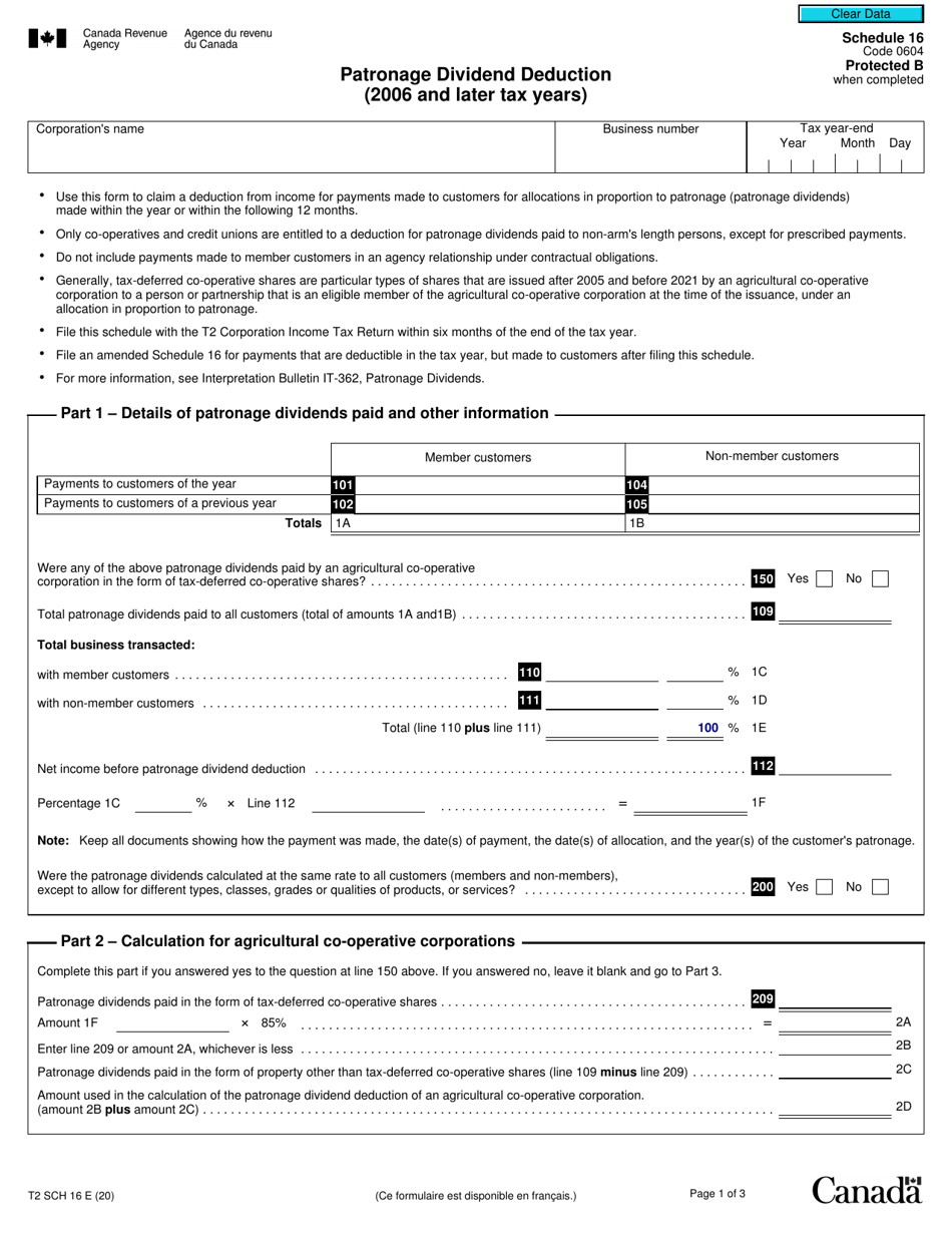 Form T2 Schedule 16 - Fill Out, Sign Online and Download Fillable PDF ...