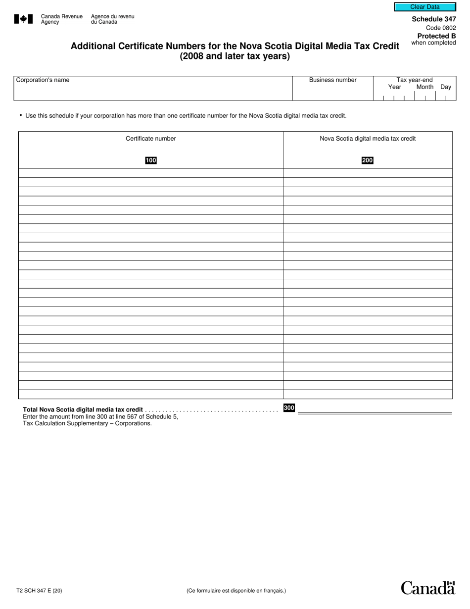 Form T2 Schedule 347 - Fill Out, Sign Online and Download Fillable PDF ...