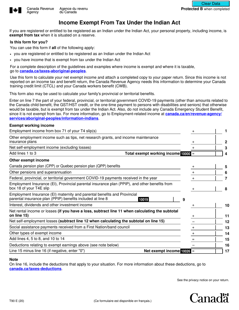 Form T90 Download Fillable PDF or Fill Online Income Exempt From Tax ...