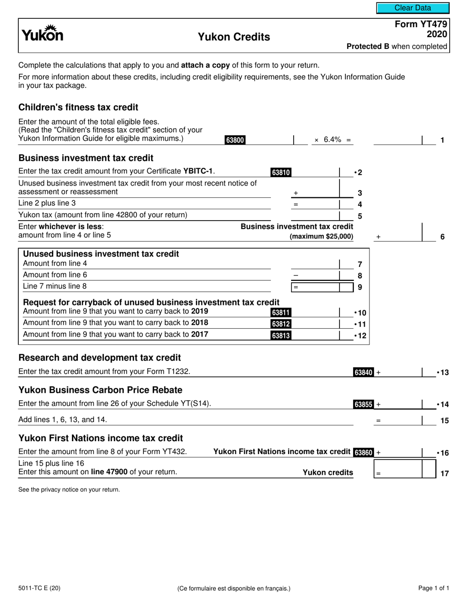 Form 5011-TC (YT479) Download Fillable PDF or Fill Online Yukon Credits ...