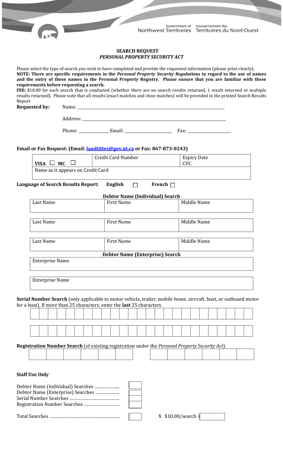 Northwest Territories Canada Search Request - Fill Out, Sign Online and ...
