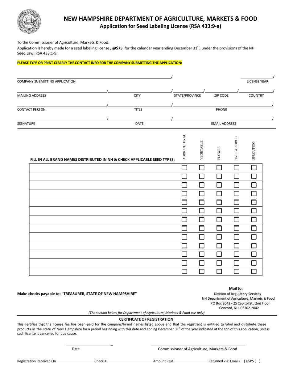 New Hampshire Application for Seed Labeling License - Fill Out, Sign ...