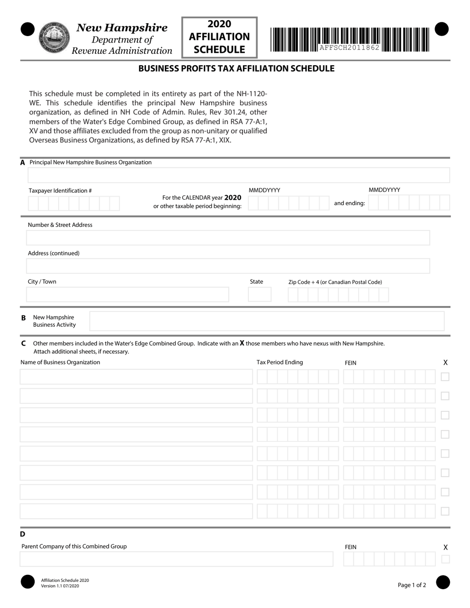 2020 New Hampshire Business Profits Tax Affiliation Schedule - Fill Out ...