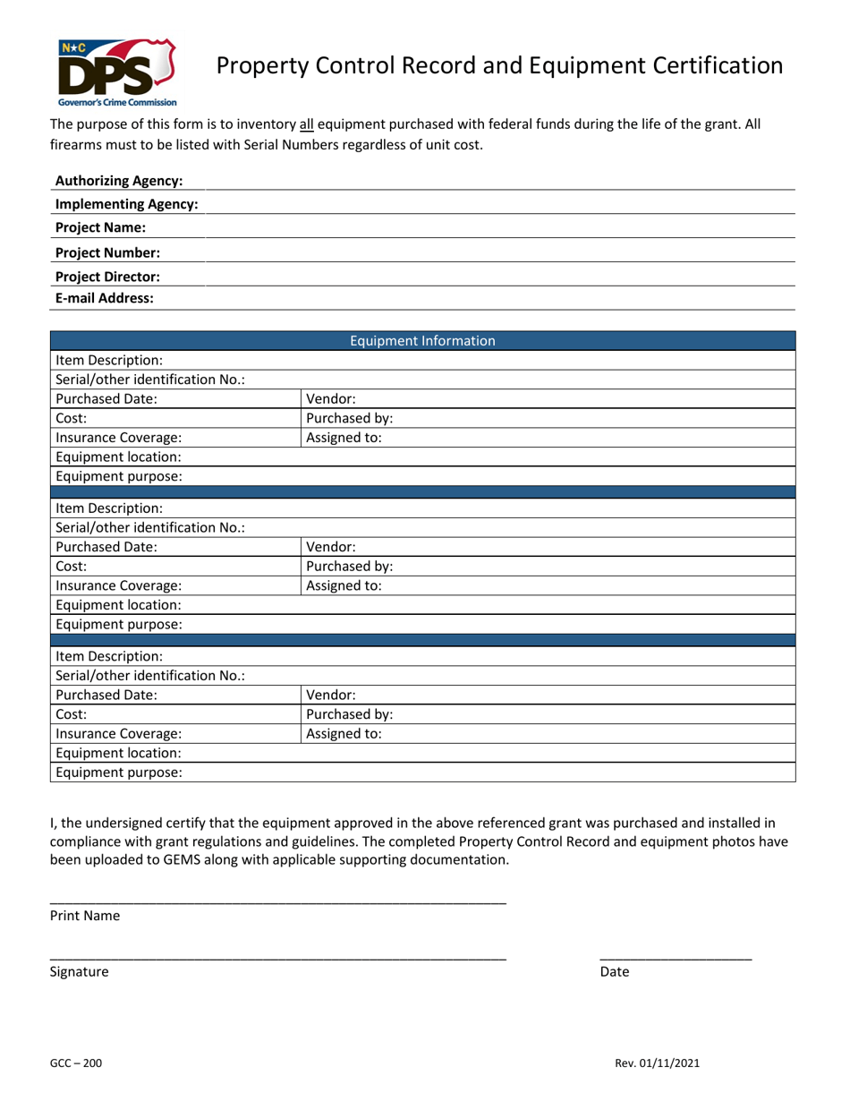 Form GCC-200 Download Fillable PDF or Fill Online Property Control ...