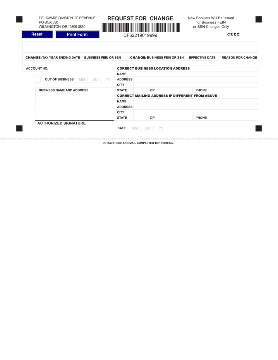 Delaware Request for Change - Fill Out, Sign Online and Download PDF ...