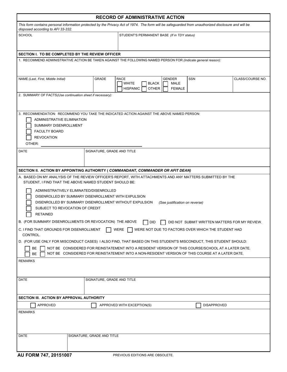 AU Form 747 - Fill Out, Sign Online and Download Fillable PDF ...